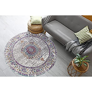 Leick Home 595272 Song Floral Indoor Outdoor Area Rug Round 5'3"