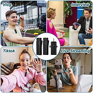 Biupky 3 in 1 Wireless Clip Mic, Wireless Lavalier Microphones, Lapel Clip-on Microphone, Plug-Play Wireless Microphones, for Android iPhone iPad Camera Video Recording TikTok Facebook YouTube Live