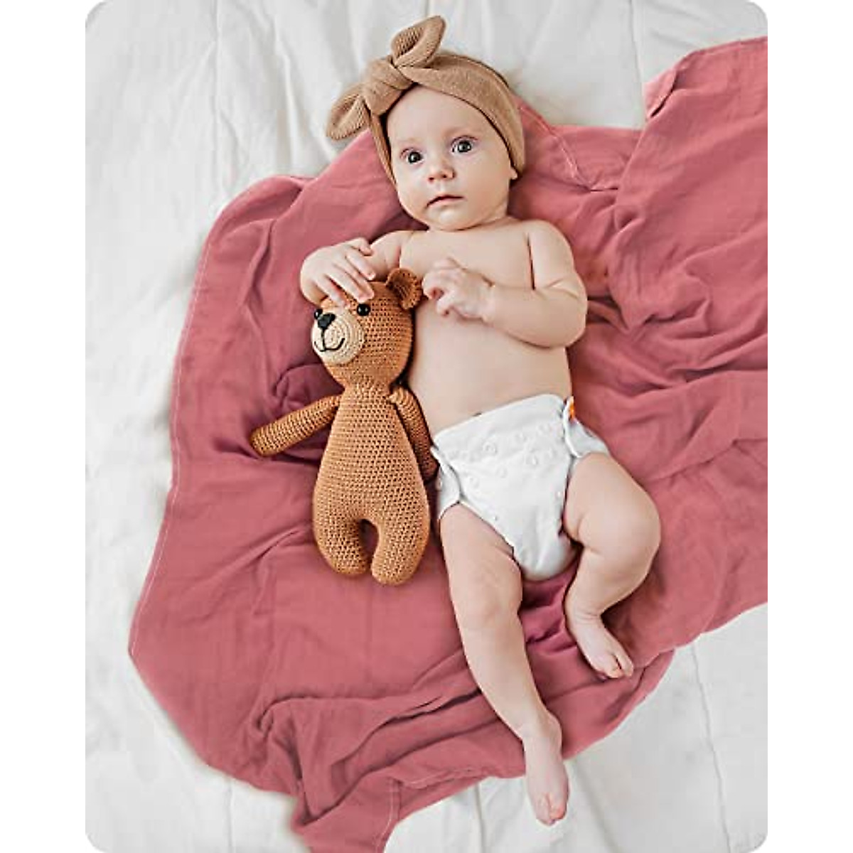 Mom Beebi Swaddle Blanket, Soft Silky Muslin Swaddle Blankets, Breathable and Skin-Friendly Baby Blankets for Boys & Girls, 4-Pack Unisex Baby Blankets, Newborn Gifts, 47 x 47 inches