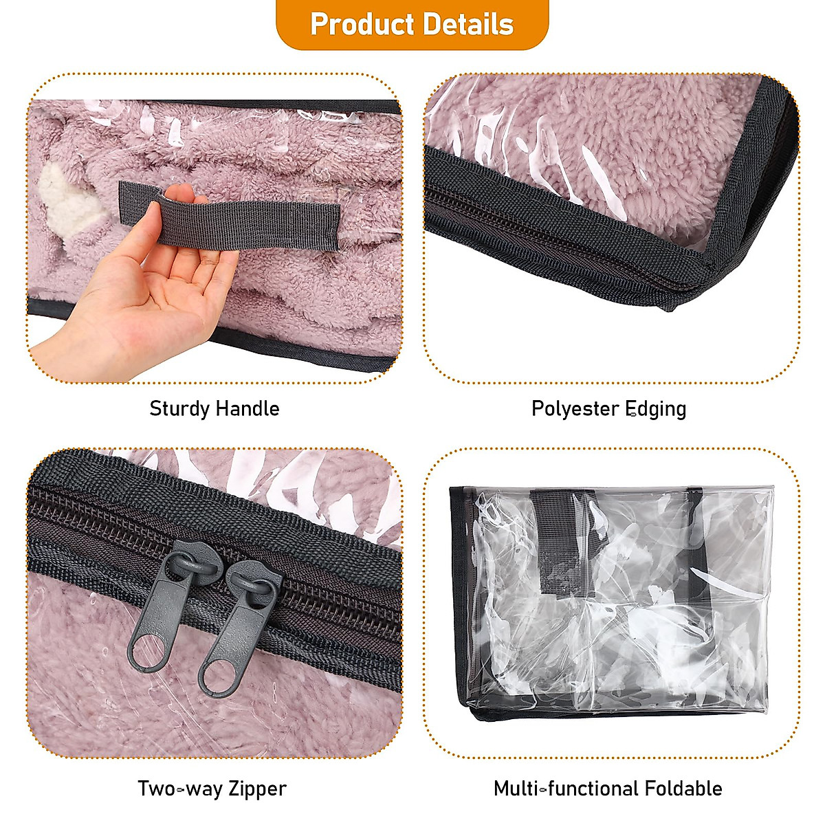 Fixwal 2pcs Clear Clothes Organizer Storage Bags, Foldable Bed Sheet Comforter Storage Bags PVC Organizers with Zipper for Sweaters, Bedding Sets, Closet(35l, 9.5 Gallons)