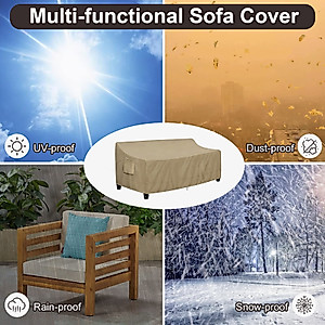 PureFit Outdoor Couch Cover Waterproof Patio Sofa Furniture Covers, 3-Seater Outdoor Cover with Air Vent and Handles, 78W x 35D x 35H Inches, Camel
