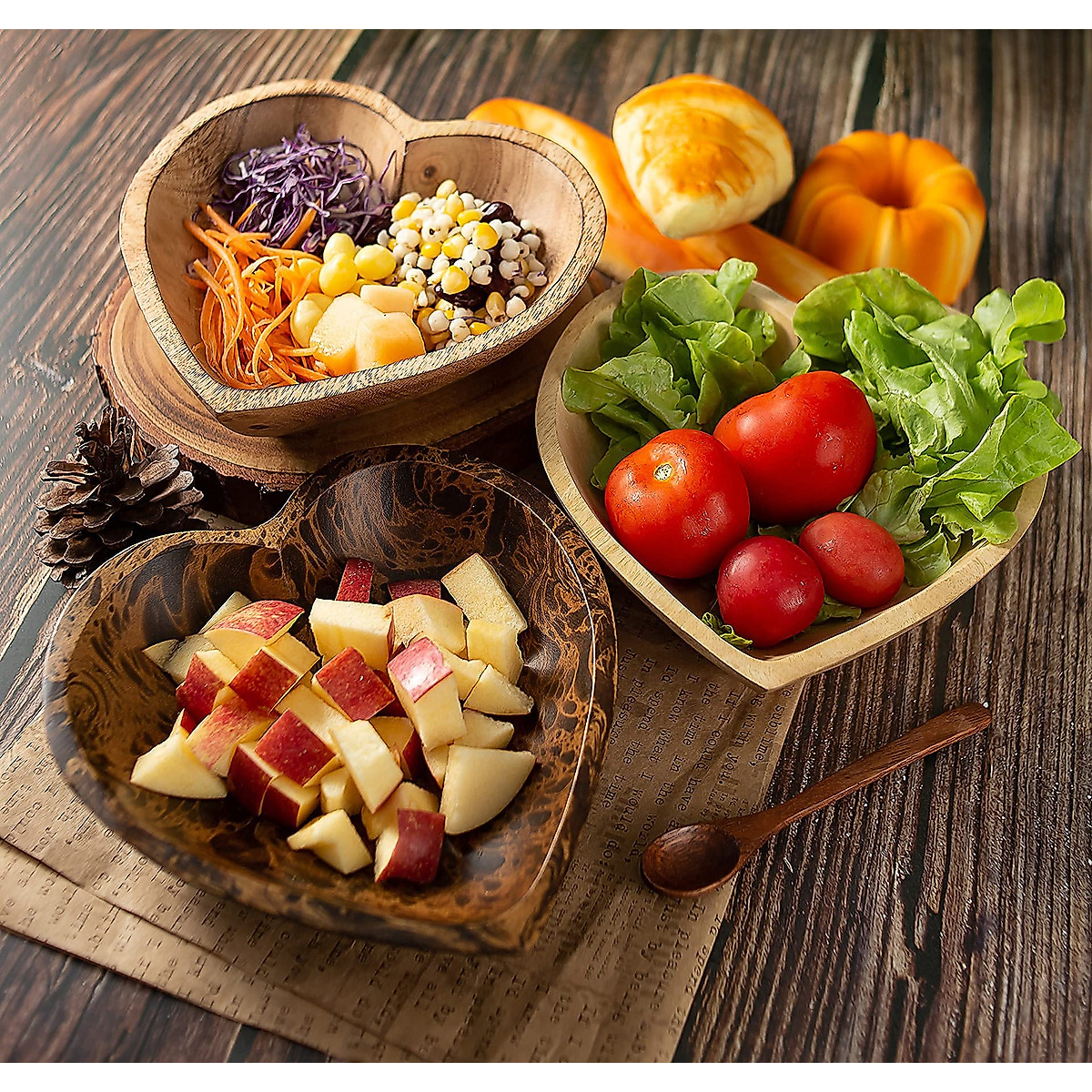 WitnyStore 8" Heart Shaped Bowl - Functional and Collectible Bowl - Handcrafted Wooden Bowl for Serving Candy Nuts Desserts Fruits or Accent Decor Gift for Any Occasion - 8" Brown