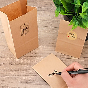 joycraft 100 Count Brown Paper Bags, 1lb Mini Kraft Paper Bags, Square Bottom Stand Up Bags Bulk with 108Pcs Stickers, Grocery Bags for Party Favor, Snacks, Crafts, Small Business 3.5"x2.3"x7"