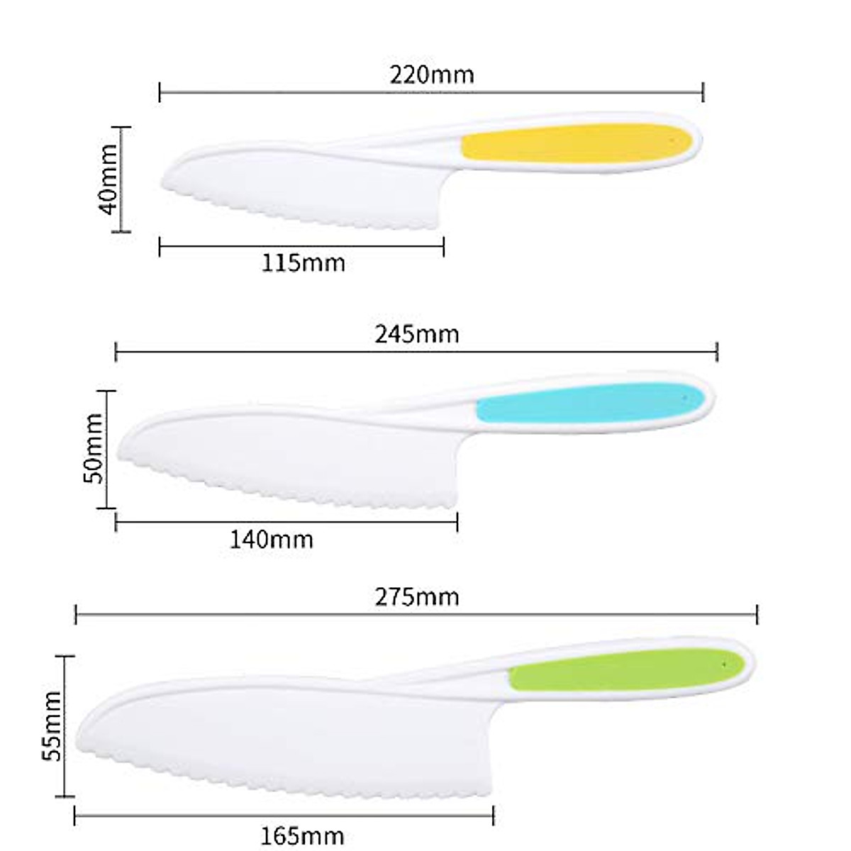 PENTA ANGEL Plastic Kitchen Knife 3Pcs Nylon Safety Cooking Baking Knives for Cutting Fruit Lettuce Salad Vegetable Cake Bread(Mixed Color)