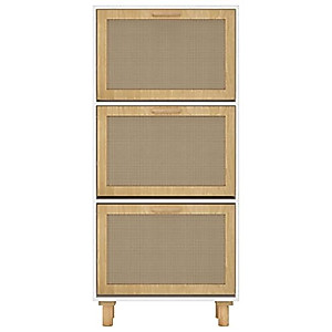WEMYUFURN Shoe Cabinet Engineered Wood&Natural Rattan - Space-Saving Shoe Organizer - Shoe Rack for Closet, Entryway or Bedroom