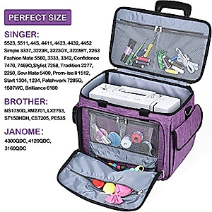 cab55 Rolling Sewing Machine Case, Detachable Rolling Sewing Machine Carrying Case on Wheels, Trolley Tote Bag with Removable Bottom Wooden Board for Most Standard Sewing Machine -Purple