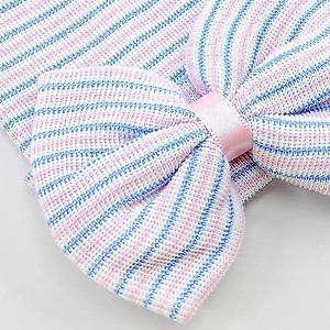 Century Star Newborn Hospital Hat for Girls Infant Baby Hat and Mittens Set with Bow Soft Cute Nursery Beanie Hat Caps Pink white&White&Pink(with Mittens) One Size