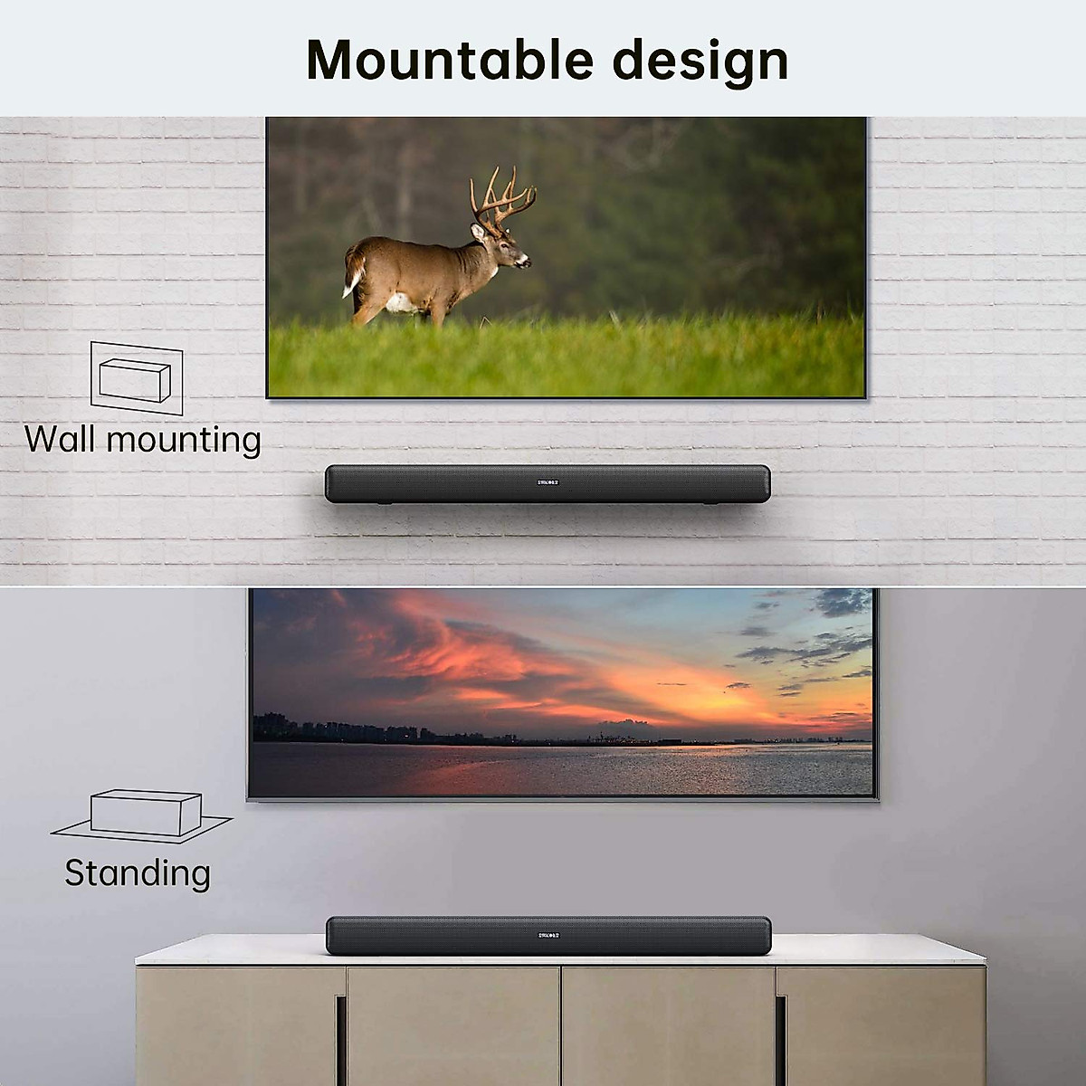 Sound Bar for TV, SAKOBS 29 Inch Sound Bar, 40W 80 dB Stereo Surround Sound System, Wired & Wireless Audio TV Speakers, 3 Equalizer Modes, Bluetooth/Optical/Aux and Remote Control