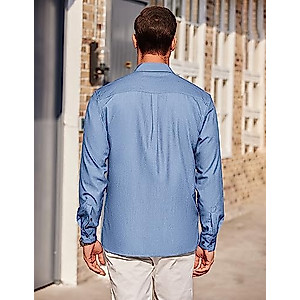 COOFANDY Mens Casual Dress Shirts Slim Fit Button Down Shirt with Two Chest Pockets Light Blue