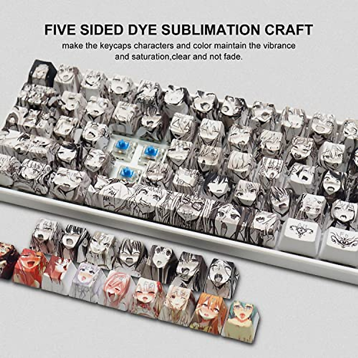 PBT Anime Keycaps 108 Keys, GMKWTL / XVX Japanese Custom Backlit Keycaps, OEM Profile Keycaps for 61/87/104/108 Cherry Gateron MX Switches Mechanical Keyboard (Black Anime)