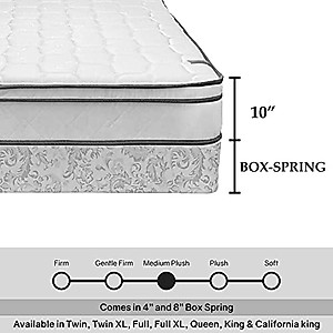 Mattress Comfort, 10-Inch Meduim Plush Eurotop Pillowtop Innerspring Mattress & 8" Wood Box Spring Set with Mattress Protector, Full