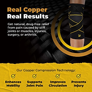 CopperJoint Copper Compression Knee Brace With Straps - For Arthritis Pain, Meniscus, & ACL Support - Knee Support for Sport & Everyday Activities - Adjustable & Breathable Design Medium