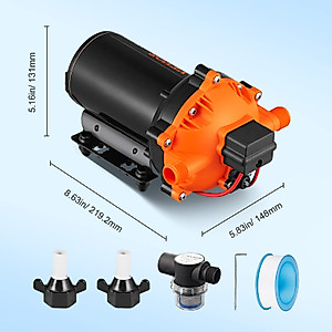 VEVOR Water Diaphragm Pump, 12V DC, 5.5 GPM Flow, 70 PSI Rated Pressure (40-100 PSI Adjustable), 1/2" MNPT Self Priming Sprayer Pump with Pressure Switch for Car Washing, Agricultural Irrigation