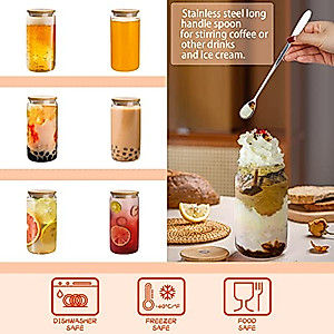 Tisovixo Beer Can Glass Drinking Glasses with Bamboo Lids and Straw,16oz Drinking Glass Cup 4pcs,Iced Coffee Cup Cocktail Glassware Bar Accessories,Beer Can Glass Tumbler Boba Cup with Lids and Straw