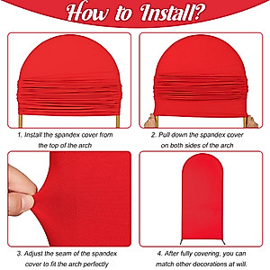 Spandex Fitted Wedding Arch Cover Set of 3 Red Arch Backdrop Cover, Round Top Chiara Backdrop Stand Covers for Wedding Birthday Party Baby Shower Banquet Arch Decoration (Red, 5FT,6FT,6.6FT)