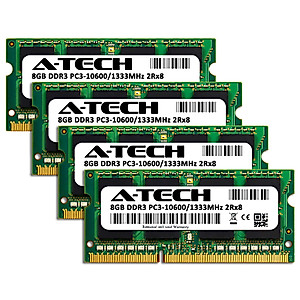 A-Tech 32GB (4x8GB) RAM for Apple iMac (Mid 2010 27 inch 4-Core, Mid 2011 21.5/27 inch) | DDR3 1333MHz PC3-10600 204-Pin SODIMM Memory Upgrade Kit