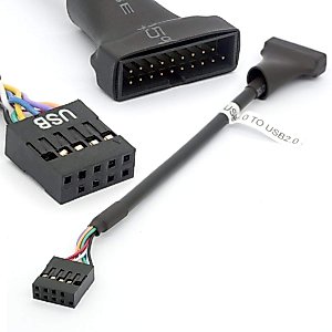 GLHONG USB 3.0 19 Pin Male to USB 2.0 9 Pin Female Motherboard Cable Adapter ale/Female Housing Converter (19Pin Male to 9Pin Female)