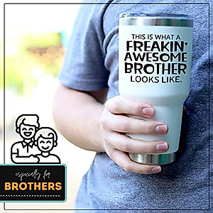 Funny Gift for Brother - Awesome Brother Tumbler Coffee Mug - Great Travel Cup Gifts for Brothers from Sisters, Christmas Birthday Presents for Brother