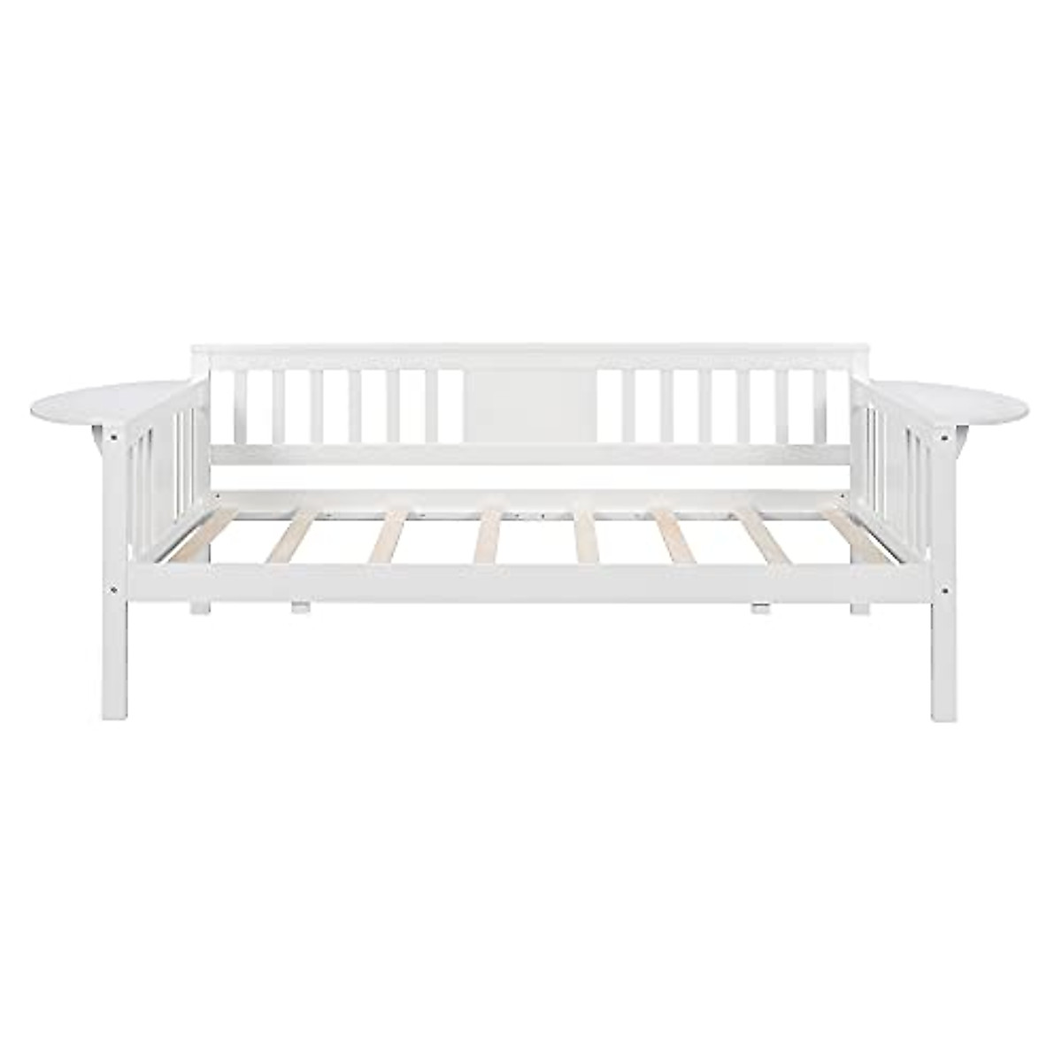 EPESTOEC Twin Size Daybed with Foldable Shelves on Both Sides,Wooden Sofa Bed for Bedroom Living Room/Apartment/Guest Room/Bedroom, White