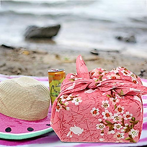 Amosfun Japanese Wrapping Cloth Handkerchief Japanese Bento Lunch Bandana Cover Pink Decorative Table Plate Cloth for Home Picnic Camping Outdoor Bento Wrapper 50X50CM