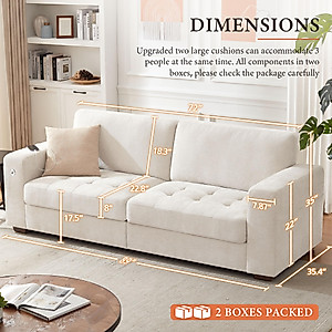 Ihanherry 89" Modern Sofa 3-Seats Couches for Living Room, Chenille Sofas with Extra Large Seat Width & Depth, USB/Type-C Charging Port & Side Pocket, Removable Medium Firm Sofa Cushion(Beige)