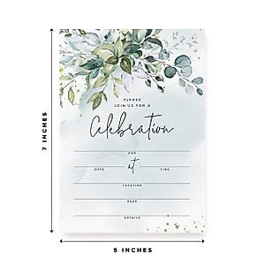 Bliss Collections 25 Einladungen mit Umschlägen für alle Anlässe, Greenery Aquarell-Einladungen perfekt für: Hochzeiten, Brautpartys, Geburtstagspartys oder besondere Anlässe, leeres Design