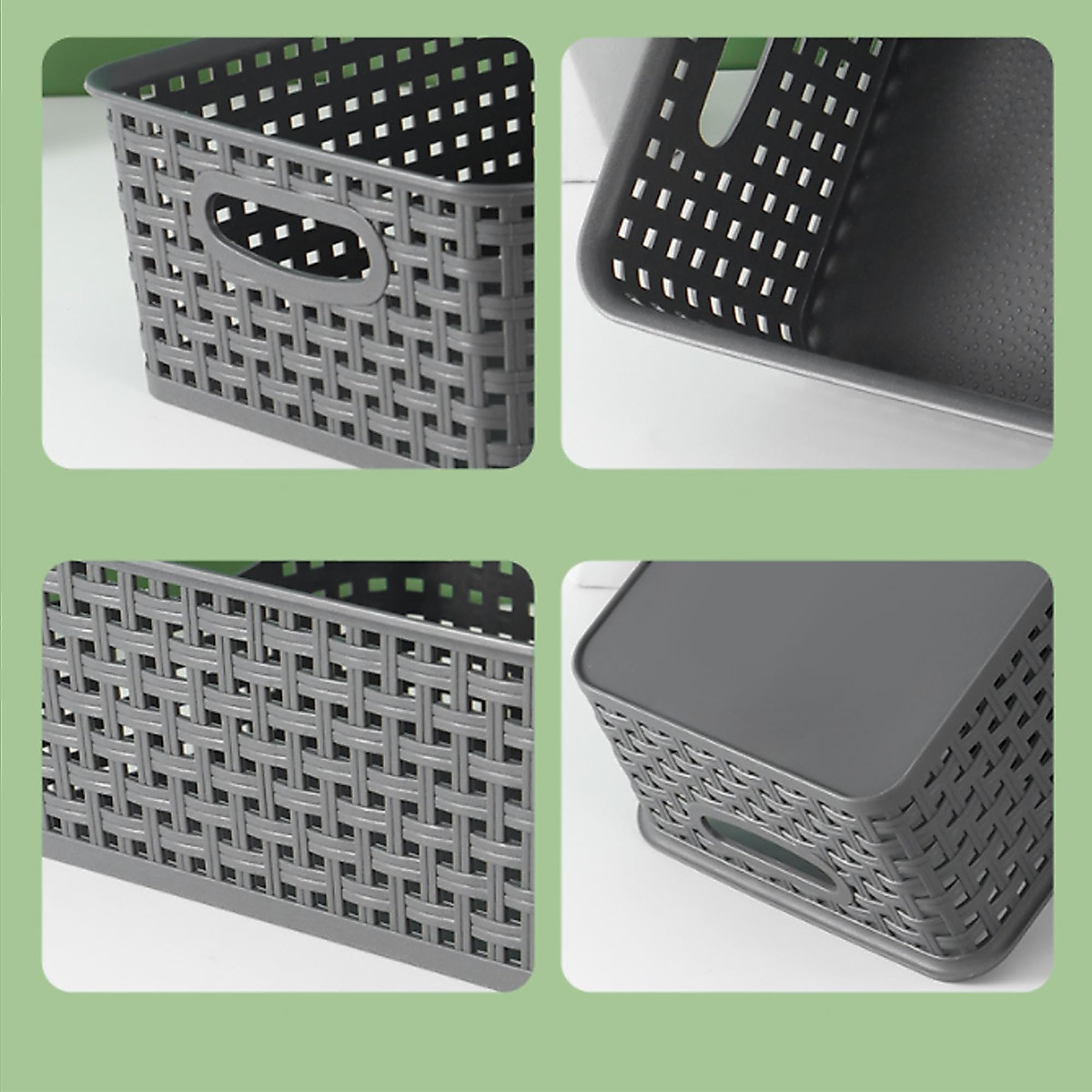 Plastic Storage Baskets 3 Pack, Large Pantry Organization and Storage,Basket Household Organizers,Plastic Baskets with Handles Storage Baskets 13.77"X9.84"X3.74" (Grey Large)