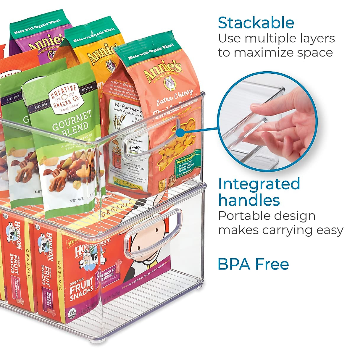 iDesign Recycled Plastic Extra-Large Bin with Easy to Grip Integrated Handles for Kitchen, Fridge, Freezer, Pantry and Cabinet Organization, The Linus Collection, 10” x 8” x 5