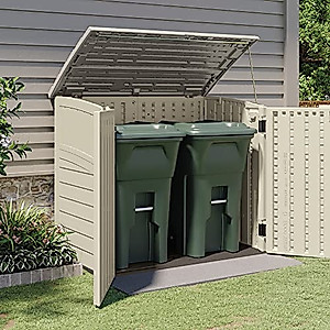 Suncast Horizontal Outdoor Storage Shed for Backyards and Patios 34 Cubic Feet Capacity for Garbage Cans, Tools and Garden Accessories, No Size, Vanilla