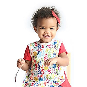 BapronBaby Rainbow Watercolor Floral Bapron - Soft Waterproof Stain Resistant Bib - Machine Washable - 6m - 5yr - (Sz Baby/Toddler 6m-3T)