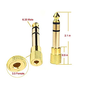 Devinal Professional 6.35mm 1/4 inch Plug to 3.5mm 1/8 inch Jack Gold Plated TRS AUX Stereo Audio Headphone Jack Adapter Converter Connector(2 Pack)