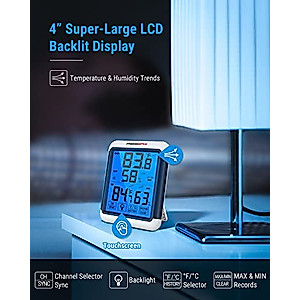 ThermoPro TP65 Indoor Outdoor Thermometer Digital Wireless Hygrometer Temperature Humidity Monitor with Jumbo Touchscreen and Backlight Humidity Gauge,LCD