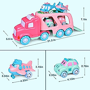 FUN LITTLE TOYS Truck Toys for Kids 2-4, Kids Toys Girls Age 2 3 4 5, Toddler Princess Girl Toys Carrier Truck with Cars and Planes, Toddler Birthday Gifts with Music & Lights for 2 3 4 5 Year Girls