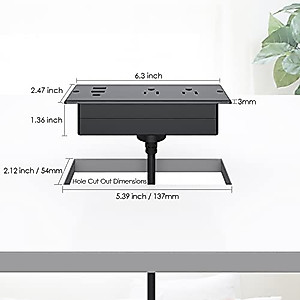 Conference Recessed Power Strip Waterproof, with PD 20W USB C Fast Charging Port,2 Outlets,Furniture Recessed Power Outlet,Desk Power Strip Surge Protector,Drawer Outlet,Flat Plug,6ft Cable (Black)