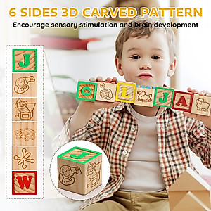 SainSmart Jr. Wooden ABC Blocks 40PCS Stacking Blocks Baby Alphabet Letters, Counting, Building Block Set for Toddlers 1.2 Inch