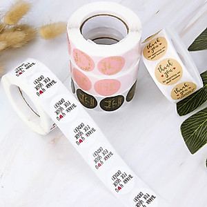 Thank You Stickers Small Business - 5 Rolls 2500 Pieces Thank You Stickers Labels for Envelopes, Bubble Mailers and Gift Bags Packaging , 1 Inch，500 Pieces Each Roll
