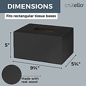 Crutello Rustic Farmhouse Tissue Box Cover - Wooden Black Rectangular Tissue Holder Easy to Refill - 5” x 9“