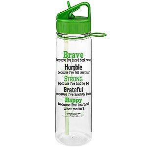 Fight Like a Girl Brave SlimKim 30 oz Motivational Water Bottle with Time Marker & Straw for Lymphoma, Lyme Disease Awareness - Reusable Clear Water Bottle for Workout, Gym, Travel - Lime Green