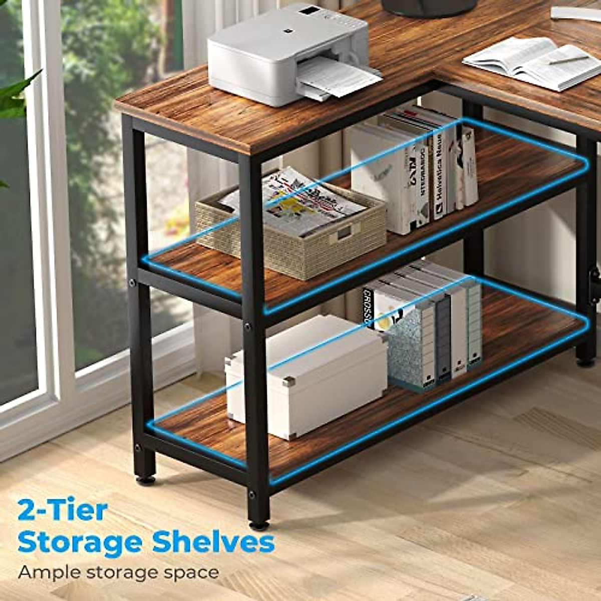 GreenForest L Shaped Desk 55x39.4 inch Large Reversible Corner Gaming Computer Desk with Storage Shelves for Home Office PC Workstation Laptop Table, Walnut