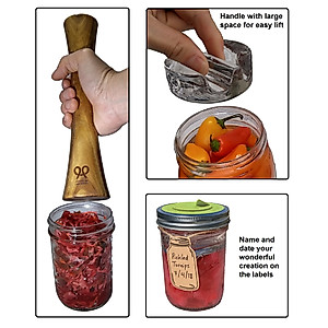 Canning kit. Complete DIY fermentation kit for wide mouth mason jars or pickling jars for 7 sets. Glass weights, tamper, airlock lids, and recipe included.