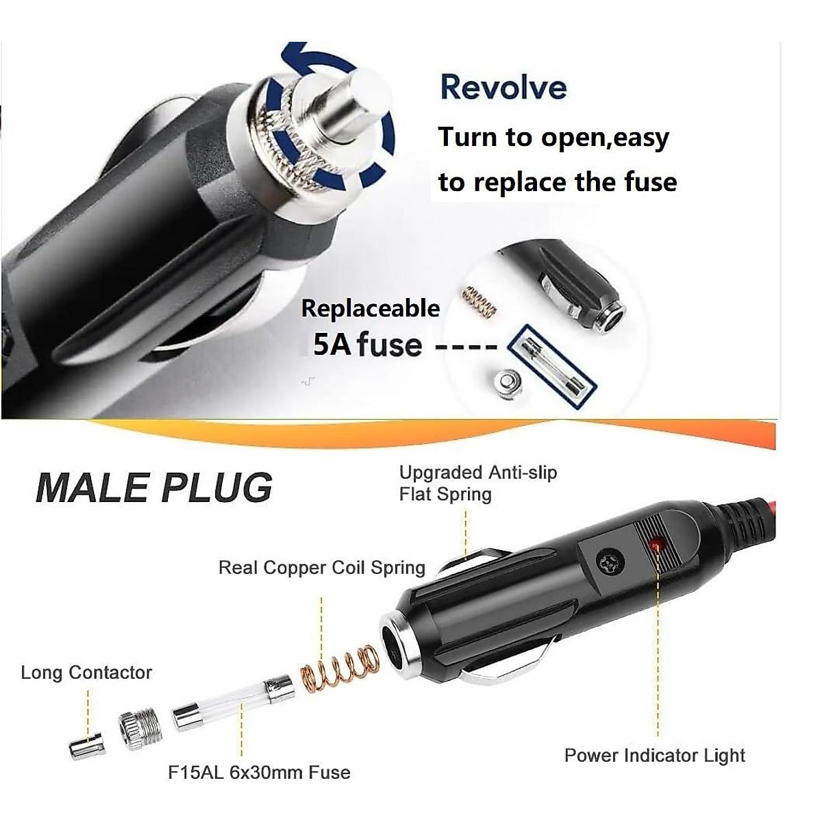 MJPOWER 12V/24V DC Car Charger Cable Compatible MARBERO M82 M82MAX M822 M822MAX M85B M87 M88 M168 M270 Portable Power Station Solar Generator Lithium Battery 6.6 Feet DC Power Cord Adapter