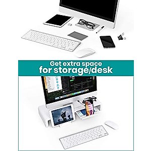Monitor Stand Riser, Klearlook Foldable Computer Monitor Stand, Adjustable Computer Stand Desk Organizer with Storage Drawer, Tablet Phone Stand for Laptop PC Printer (White)
