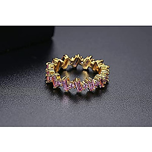 TEEMI-Eternity 18K Gold Plated Pink Cubic Zirconia Emerald Cut Eternity Ring Band Bling Ring (9)