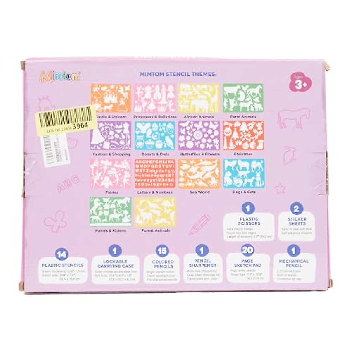 Mimtom Drawing Stencil Kit for Kids, 51 PC Art Set with 270+ Shapes, Sketch Pad, and Colored Pencils for Child's DIY Arts and Crafts, Draw with Princess, Fairies and Animal Stencils, Pink