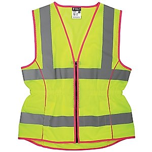 MCR Safety LVCL2MLM Ladies Sized Class 2 Lightweight Safety Vest, Silver Reflective Stripe, Zipper Front, Lime, Medium