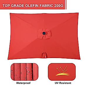 Aok Garden 6.5x10 ft Patio Umbrella with Solar Lights - Rectangular Picnic Table Aluminum Pole Umbrella, 6-8 Chairs Outdoor Tilt Umbrella 30 LED for Lawn Backyard, Deck, Pool and Beach, Red