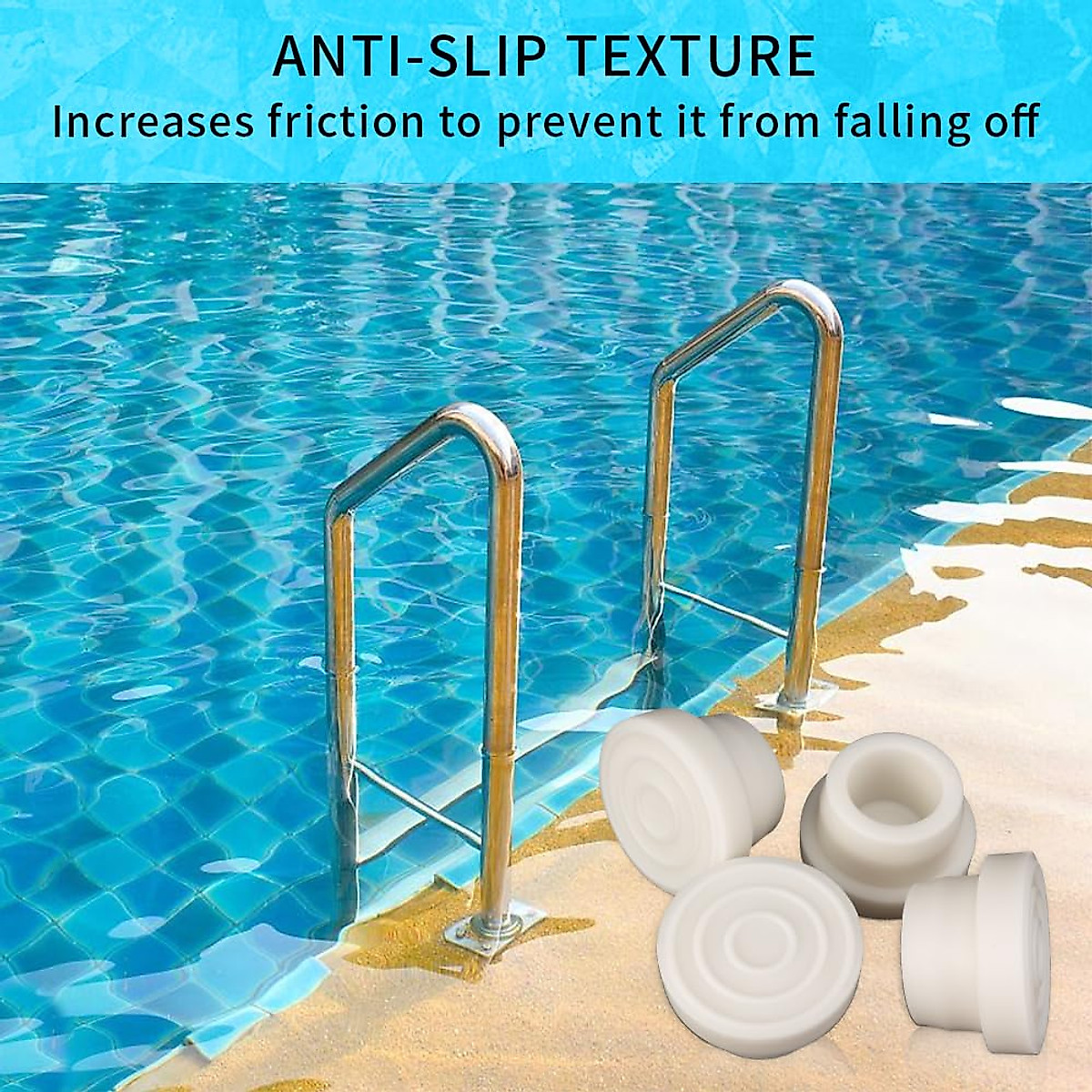 4 Pack Pool Ladder Bumpers for Inground Pool Steps Inside Plug Caps fit 1.9in Inner Diameter Ladder Tubing for Protect Swimming Pool Liner,White Rubber End Cap for Swimming Pool Ladder