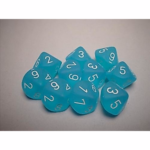 Chessex Dice Sets: Frosted Caribbean Blue with White - Ten Sided Die d10 Set (10)