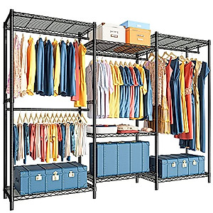 Raybee Clothes Rack, Heavy Duty Clothing Racks for Hanging Clothes Rack Load 830Lbs, Metal Clothing Rack Heavy Duty Clothes Racks for Hanging Clothes, Adjustable Garment Rack, 77"H x69"W x16"D, Black