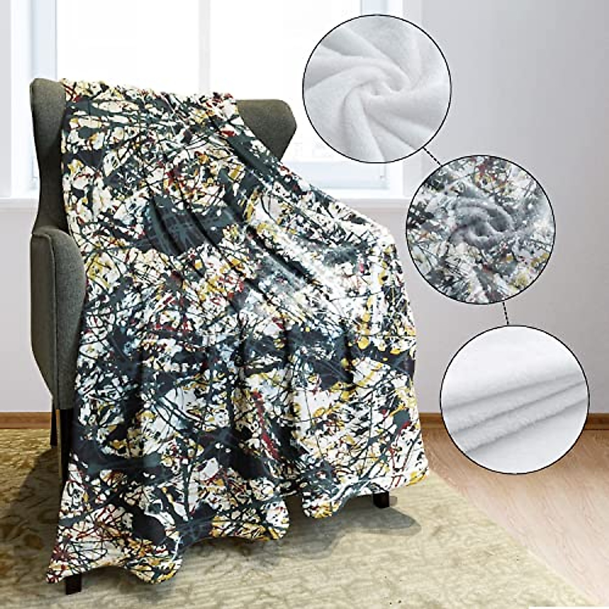 HommomH 60" x 80" Blanket Comfort Warmth Soft Cozy Air Conditioning Easy Care Machine Wash Jackson Pollock